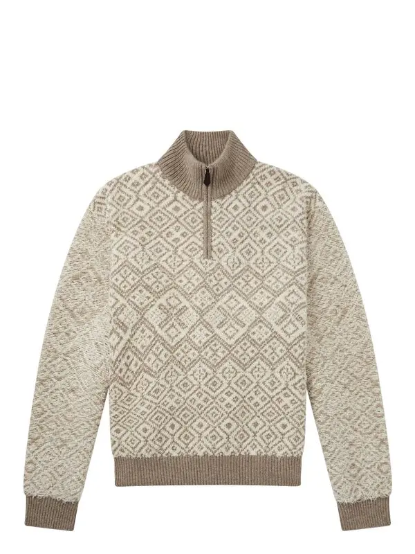 Loro Piana Paroo Jacquard-knit Brushed Cashmere Half-zip Rollneck Sweater - Neutrals