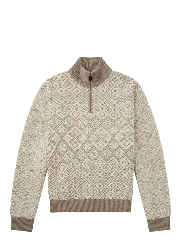 Loro Piana Paroo Jacquard-knit Brushed Cashmere Half-zip Rollneck Sweater - Neutrals