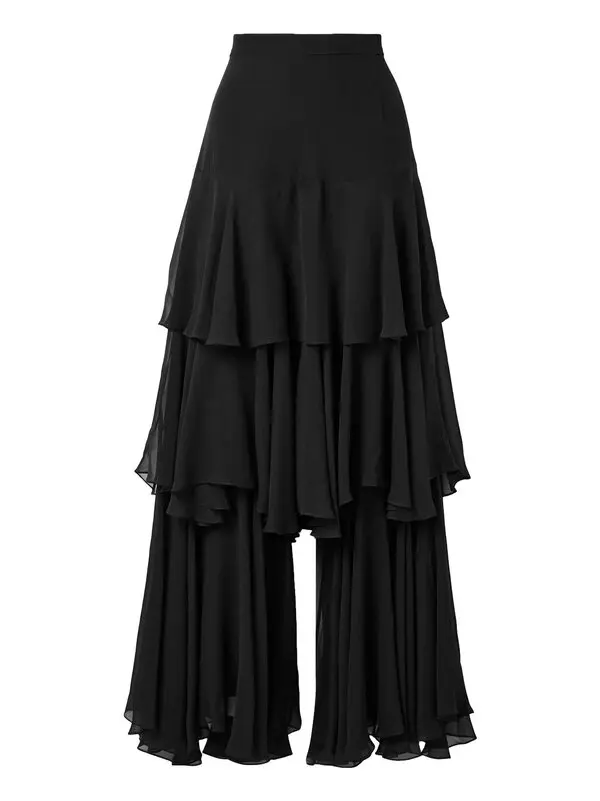 Sharon Wauchob Tiered Wide-leg Silk-chiffon Pants - Black