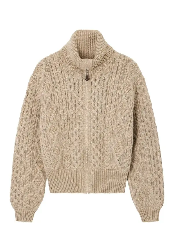 Loro Piana Eyre Cable-knit Cashmere Turtleneck Cardigan - Neutrals
