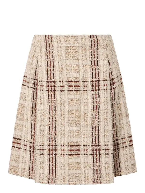 Loro Piana Stefanie Pleated Checked Mini Skirt - Cream