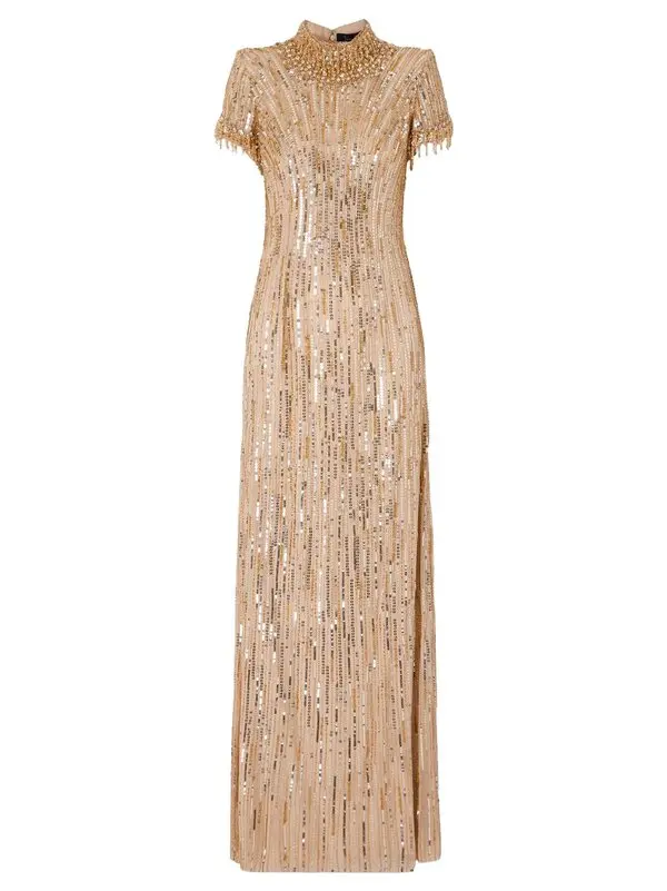 Jenny Packham Madeleine Embellished Chiffon Gown - Gold
