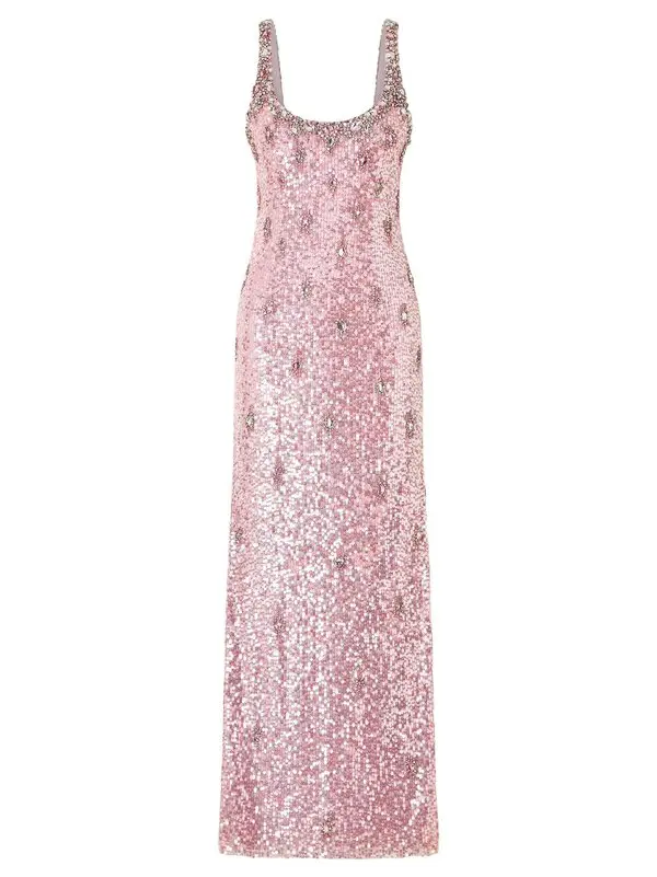 Jenny Packham Eza Embellished Mesh Gown - Pink