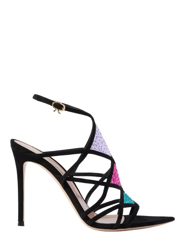 GIANVITO ROSSI Embellished Mesh And Suede Sandals - Black