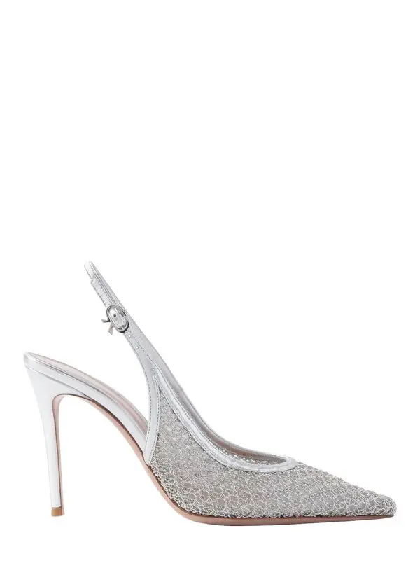 GIANVITO ROSSI Itaca 95 Metallic Leather-trimmed Embellished Mesh Slingback Pumps - Silver