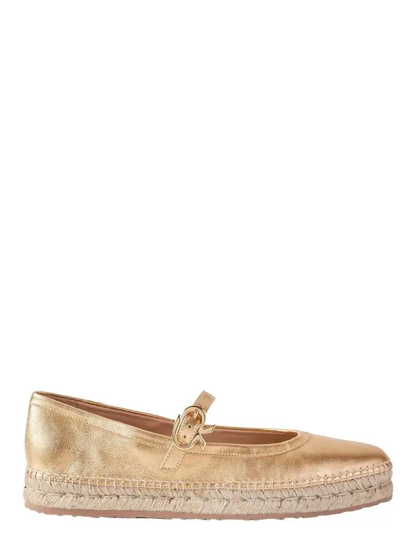GIANVITO ROSSI Elda Metallic Leather Espadrille Mary Jane Flats - Gold