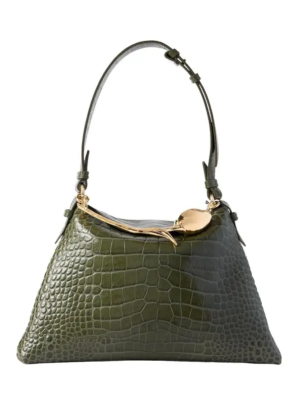 Erdem Bloom Large Croc-effect Leather Shoulder Bag - Green