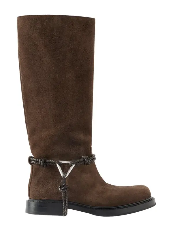Bottega Veneta James Intrecciato Leather-trimmed Suede Knee Boots - Brown