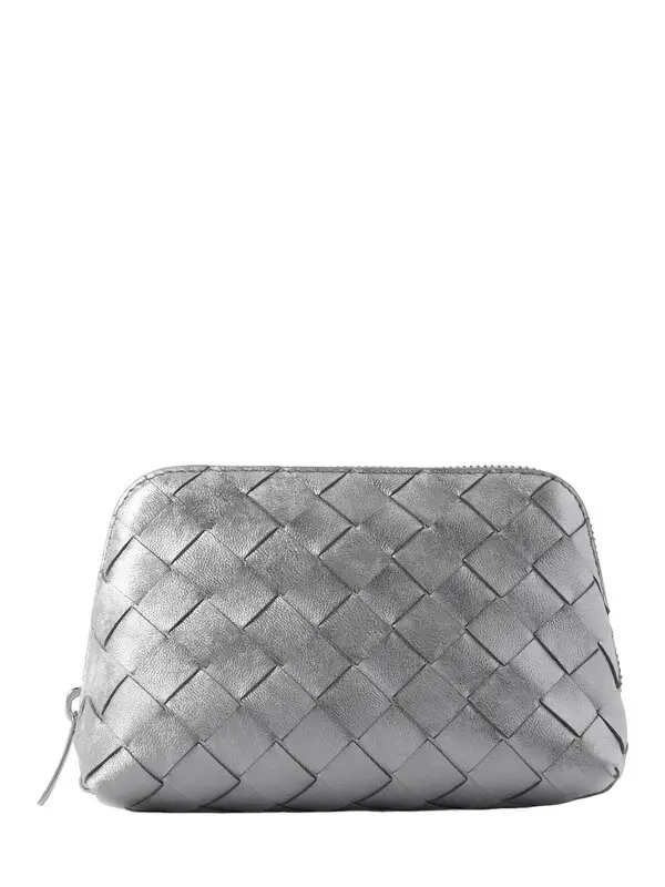 Bottega Veneta Intrecciato Leather Pouch - Silver