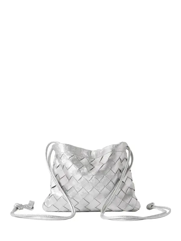 Bottega Veneta Intrecciato Metallic Leather Shoulder Bag - Silver