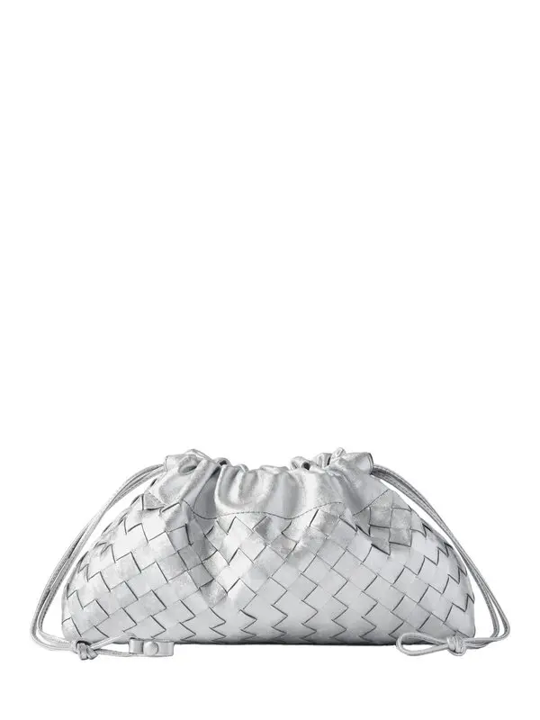 Bottega Veneta Intrecciato Metallic Leather Pouch - Silver