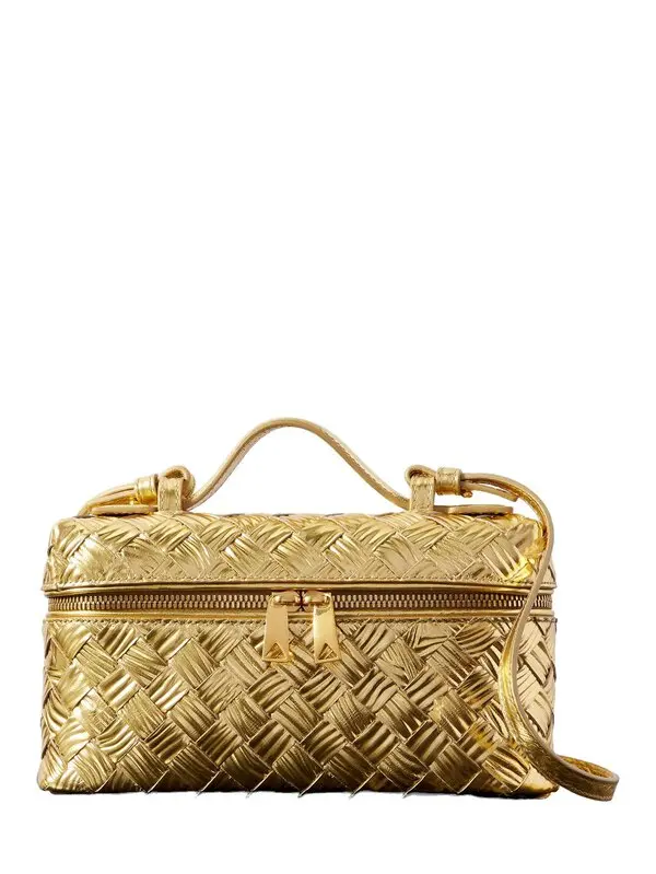 Bottega Veneta Intrecciato Metallic Leather Shoulder Bag - Gold