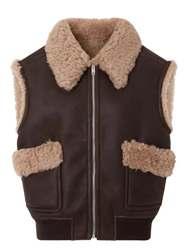 Bally Shearling Zip-up Vest - Brown