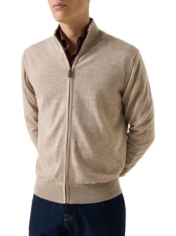 Eton Merino Wool Zip Cardigan - Light Beige
