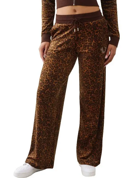 True Religion Crystal Velour Straight Leg Pants - Leopard
