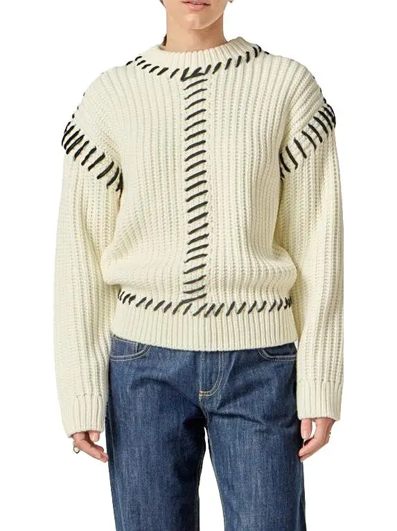 English Factory Stitch Detail Chunky Sweater - Cream/black