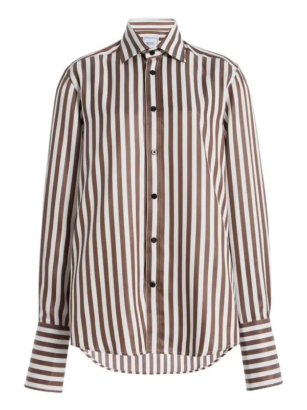 WITH NOTHING UNDERNEATH Striped Boyfriend Shirt - Brown