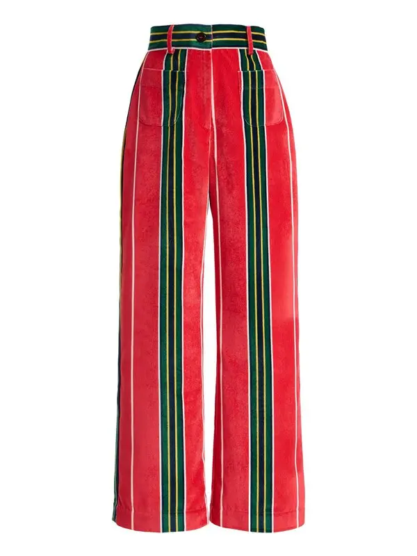 La Veste Pippi Striped Cotton Velvet Trousers - Red