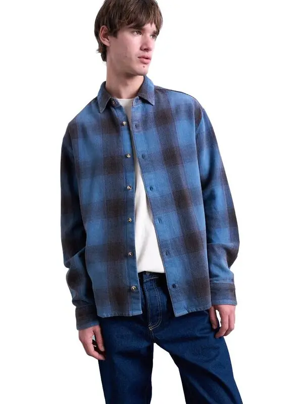 Topman Relaxed Plaid Shirt - Medium Blue