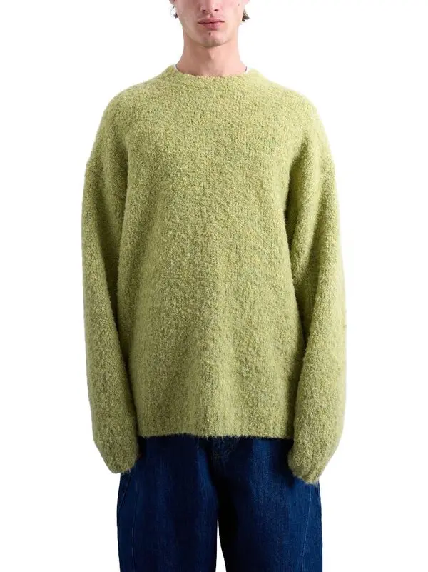 Topman Relaxed Fit Bouclé Sweater - Medium Green
