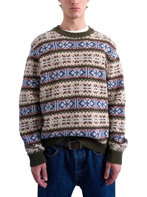 Topman Fair Isle Crewneck Sweater - Beige Khaki