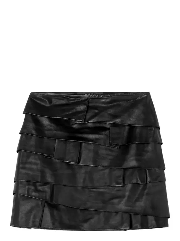 Versace Layered Ruffle Leather Skirt - Black