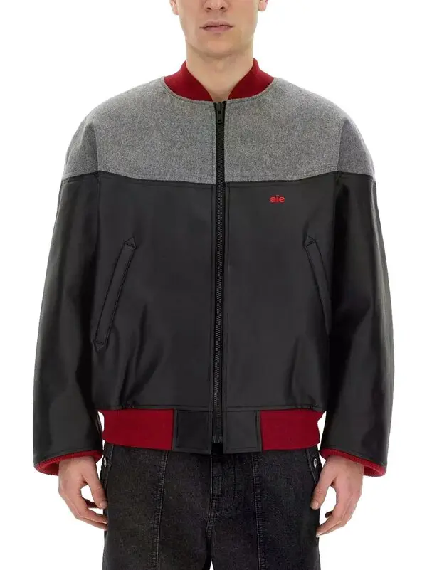AIE Colour-block Bomber Jacket - Black
