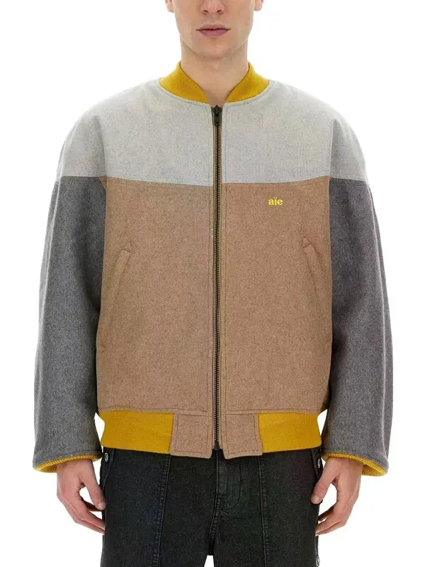 AIE Colour-block Bomber Jacket - Brown