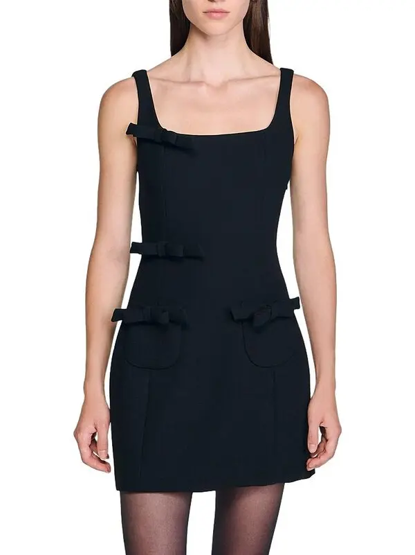 Sandro Short Dress With Bows - Black
