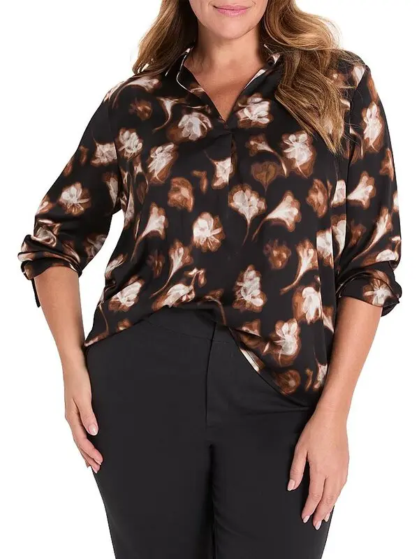 NIC+ZOE Golden Ginko Popover Shirt - Black Multi