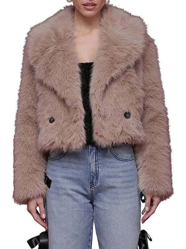 Avec Les Filles Cropped Faux Fur Coat - Taupe