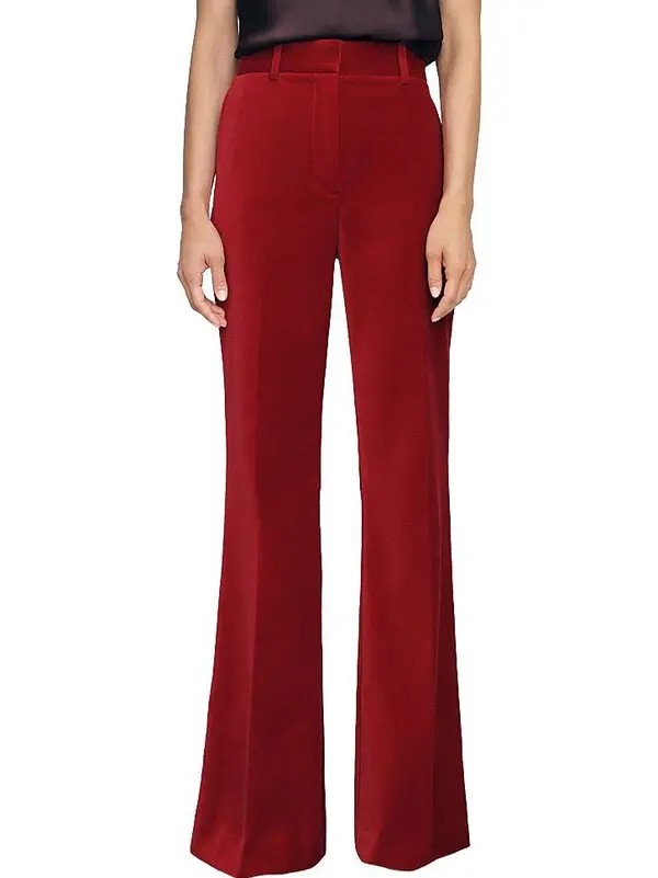 REISS Elia Velvet Flare Trousers - Red