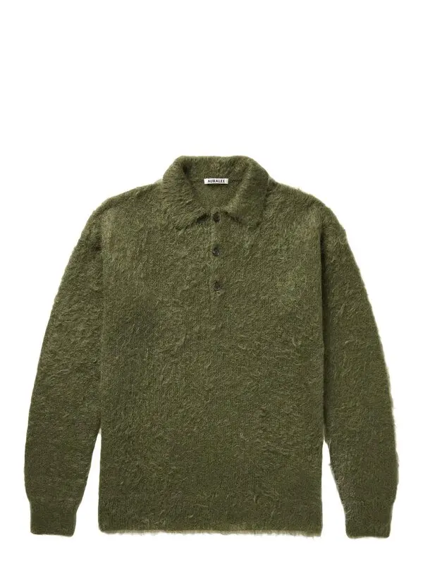 Auralee Brushed Mohair And Wool-blend Polo Sweater - Green