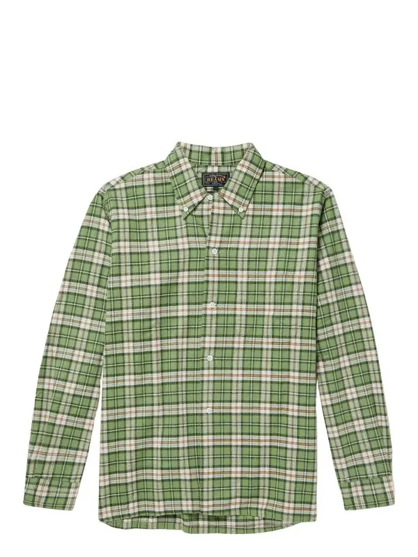 BEAMS Button-down Collar Checked Cotton-dobby Shirt - Green