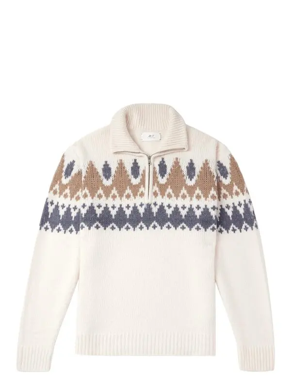 Mr P. Fair Isle Wool And Cashmere-blend Half-zip Sweater - Neutrals