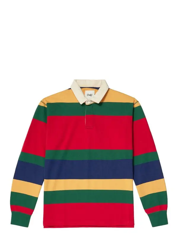 DRAKE'S Him Twill-trimmed Striped Cotton-jersey Polo Shirt - Multi