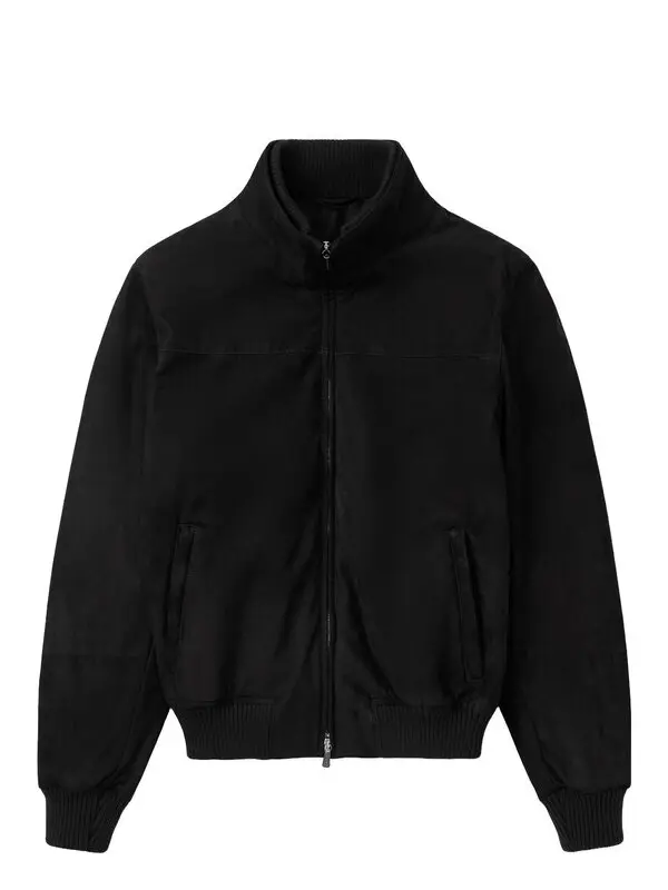 Thom Sweeney Suede Bomber Jacket - Black