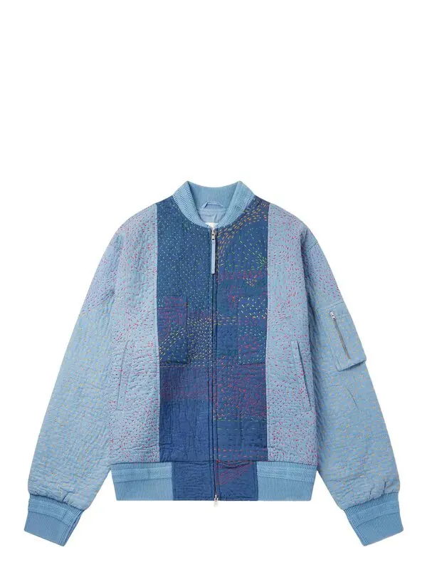 KARDO Max Kantha-embroidered Cotton Bomber Jacket - Blue