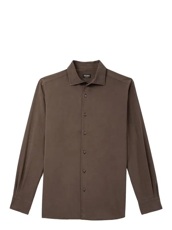 Zegna Spread-collar Mulberry Silk Shirt - Brown