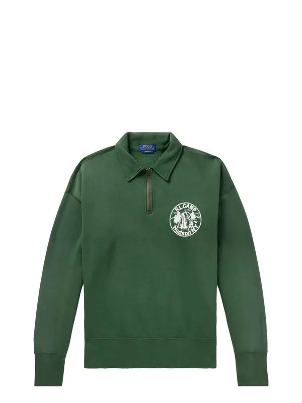 Polo Ralph Lauren Logo-print Cotton-blend Jersey Half-zip Sweatshirt - Green