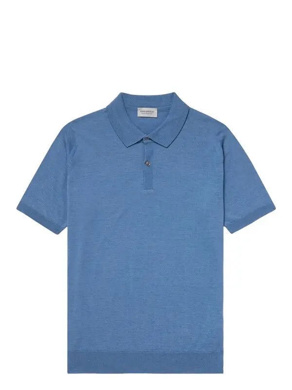John Smedley Leyburn Merino Wool And Sea Island Cotton-blend Gauze Polo Shirt - Blue