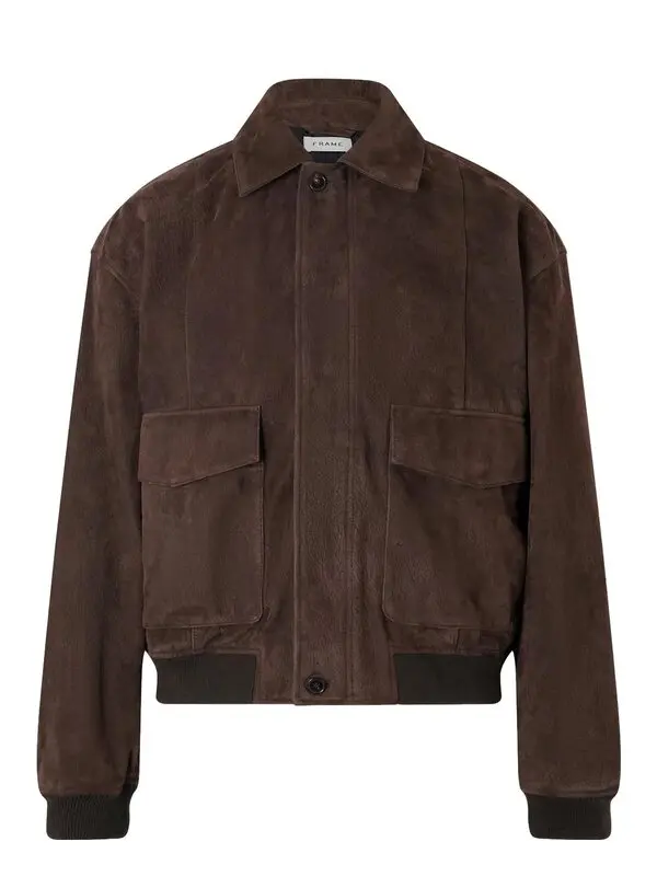 FRAME Retro Suede Bomber Jacket - Brown