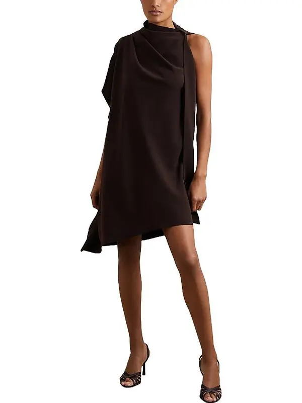 REISS Ellery Drape Mini Dress - Chocolate