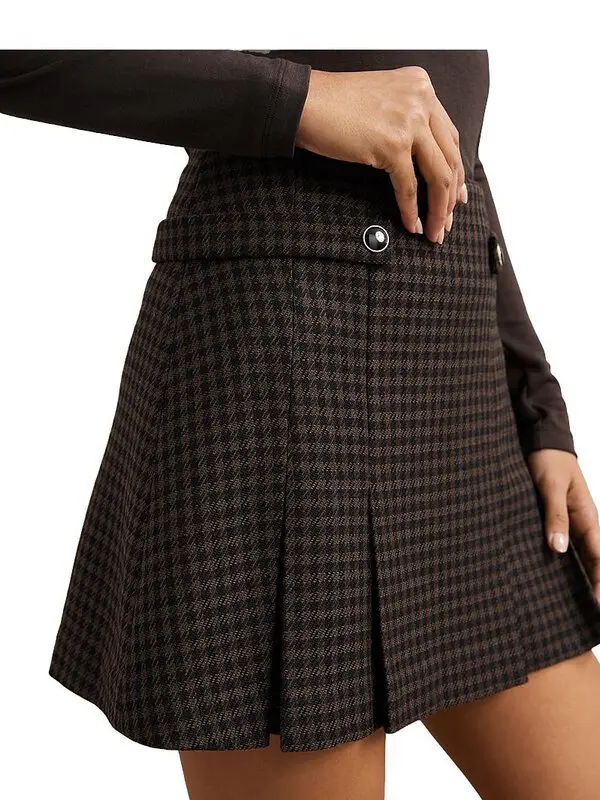REISS Elle Checked Mini Skirt - Black/brown