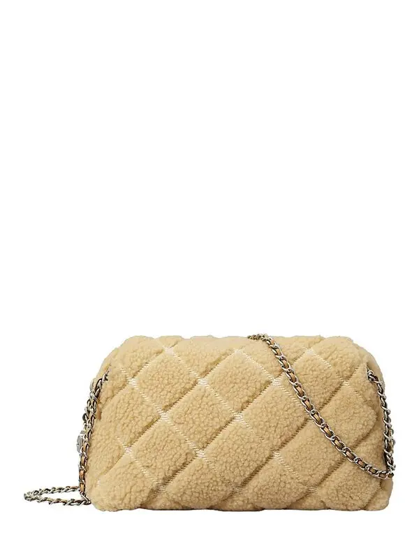 Tory Burch Fleming Quilted Shearling Crossbody Bag - Ivory