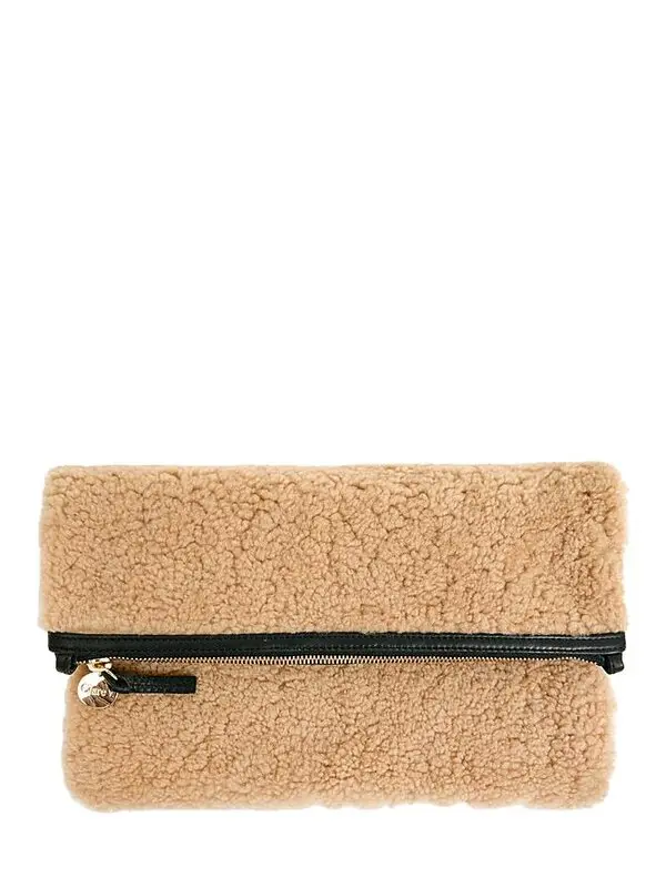 Clare V. Shearling Foldover Clutch - Cafe Lait