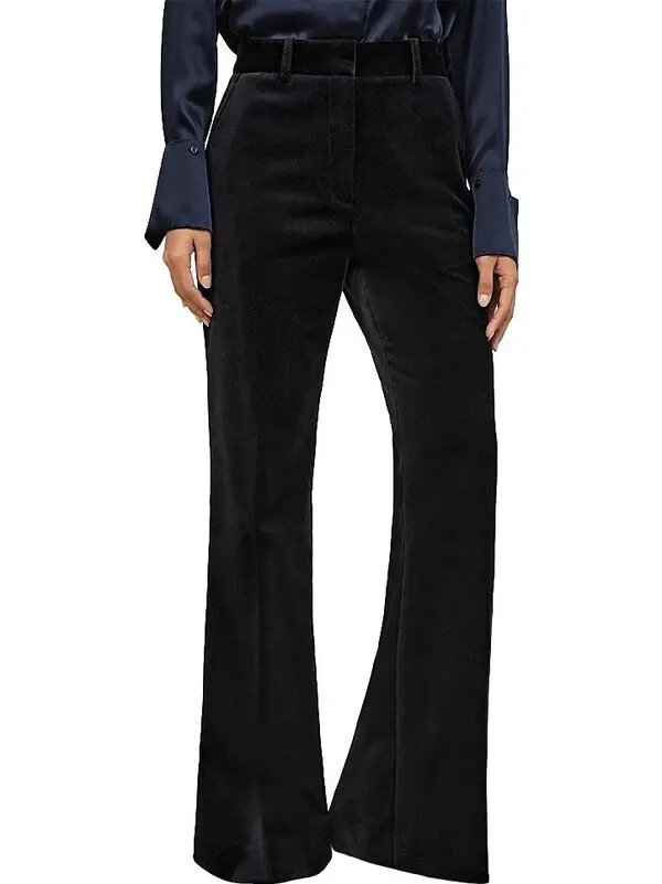 REISS Verda Velvet Flare Trousers - Navy