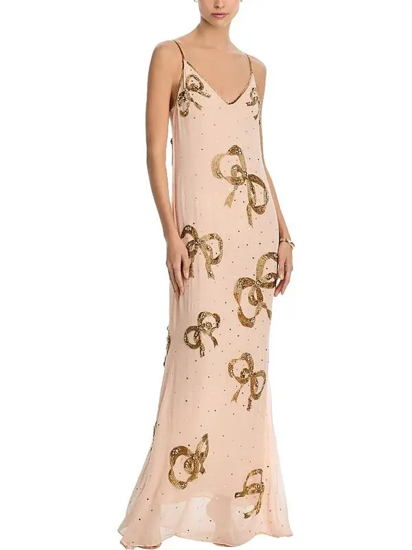 LoveShackFancy Berisa Embellished Maxi Dress - Peach Rose