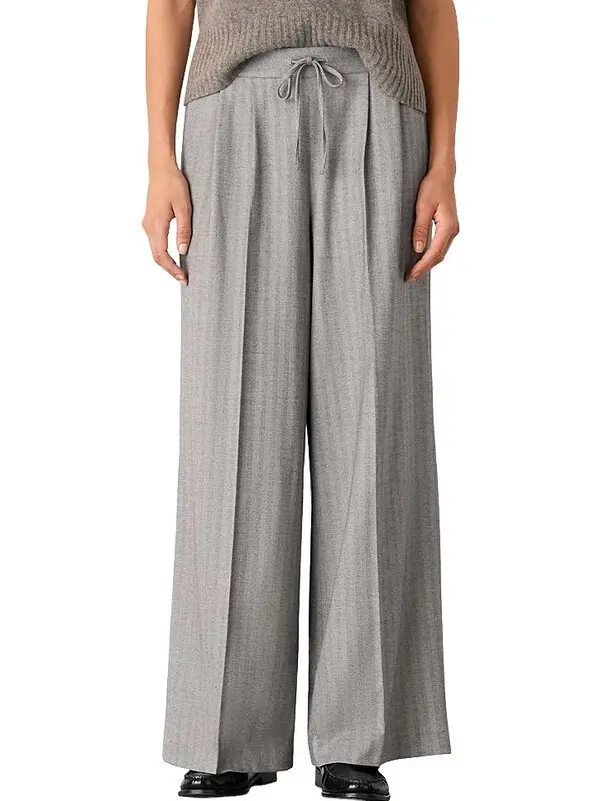 Whistles Herringbone Wide Leg Trousers - Grey/multi