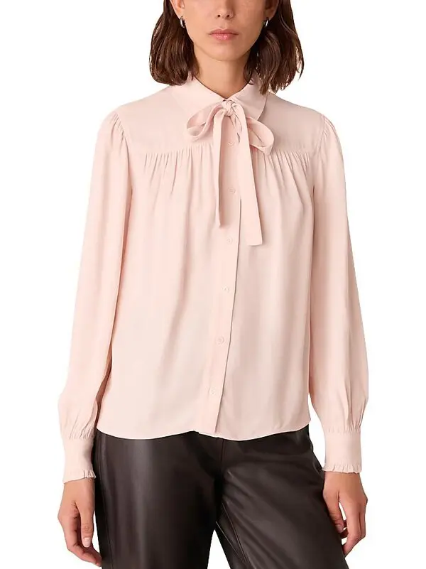Whistles Tie Neck Crepe Blouse - Pale Pink
